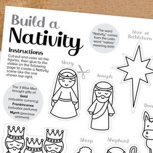Christmas Nativity Cut & Paste Craft, Kids Colour and Build Xmas Jesus ...