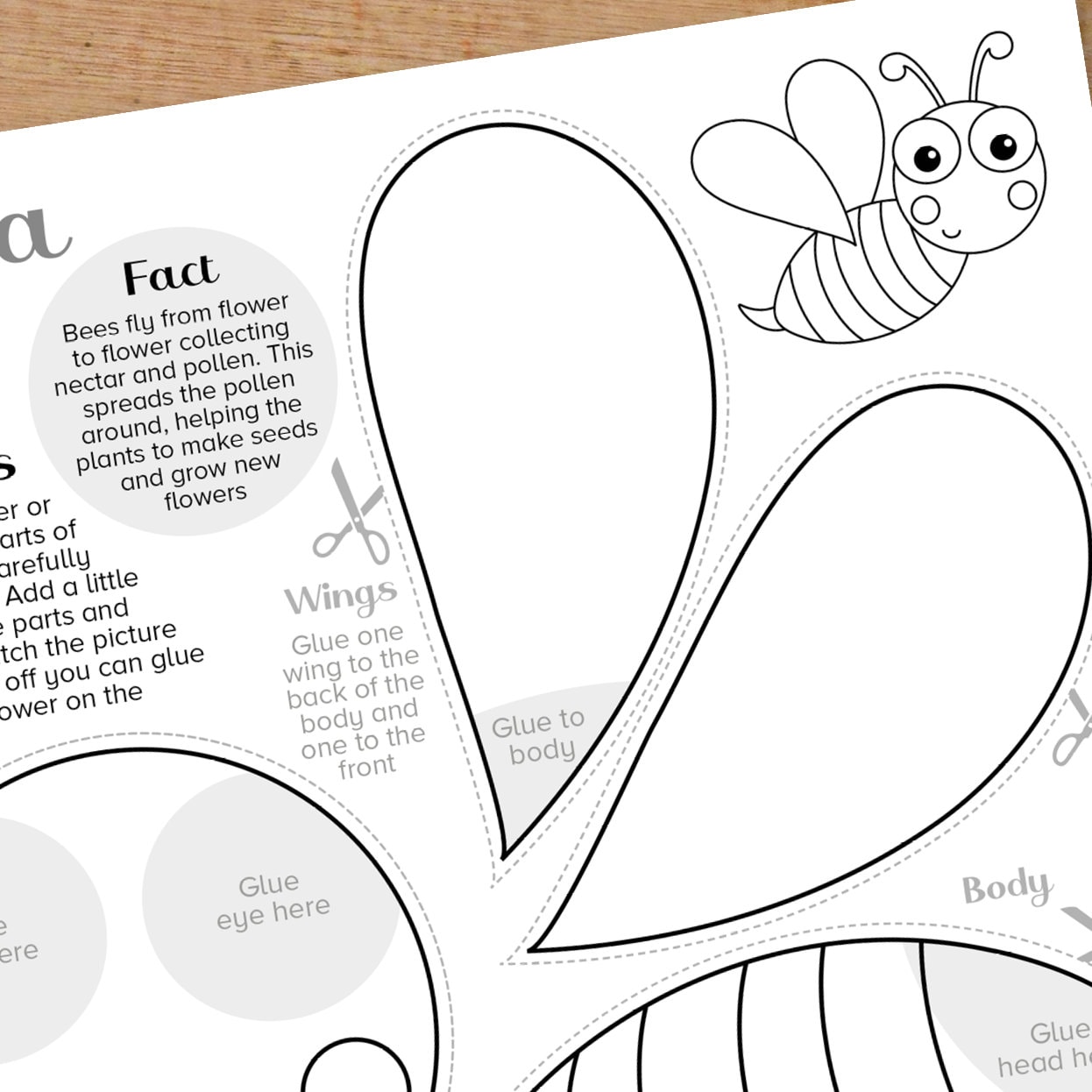 Bee Cut & Paste Craft Printable, Spring Bug Color and Build Kit, Summer ...