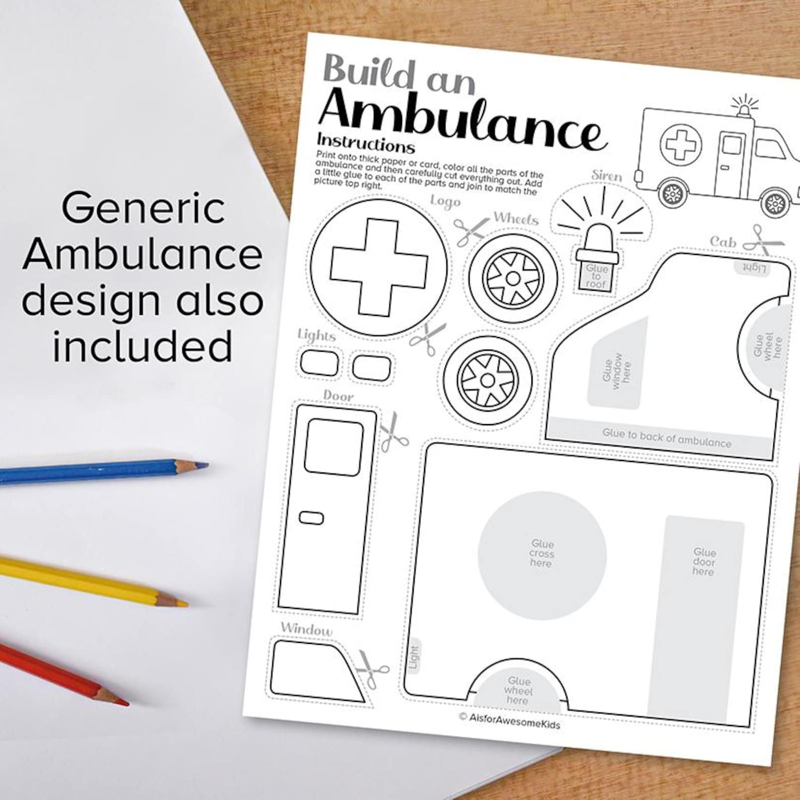 Build an Ambulance Cut & Paste Craft, Emergency Services Rescue Vehicle ...