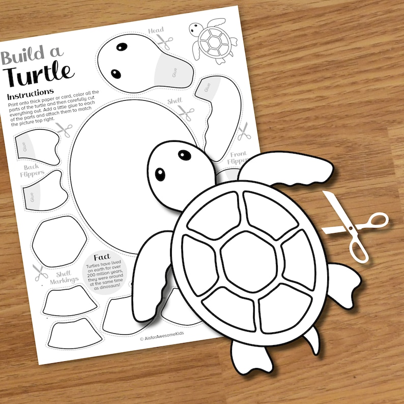 Turtle Cut & Paste Craft Printable, Spring Color and Build Art Kit ...