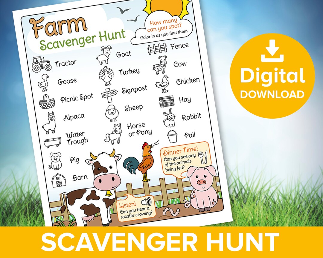 Farm Scavenger Hunt, Kids Animal Park Treasure Hunt, Children Outdoor ...