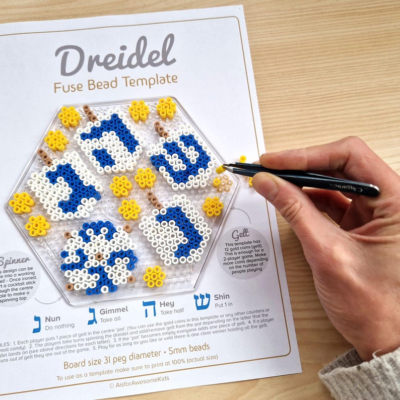 Dreidel Game Hanukkah Fuse Bead Template, Jewish Celebration Craft ...