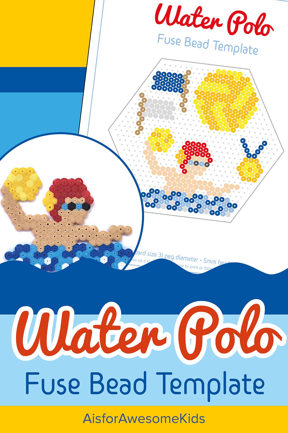 Water Polo Fuse Bead Template, Swimming Games Pattern, Sports Ball ...
