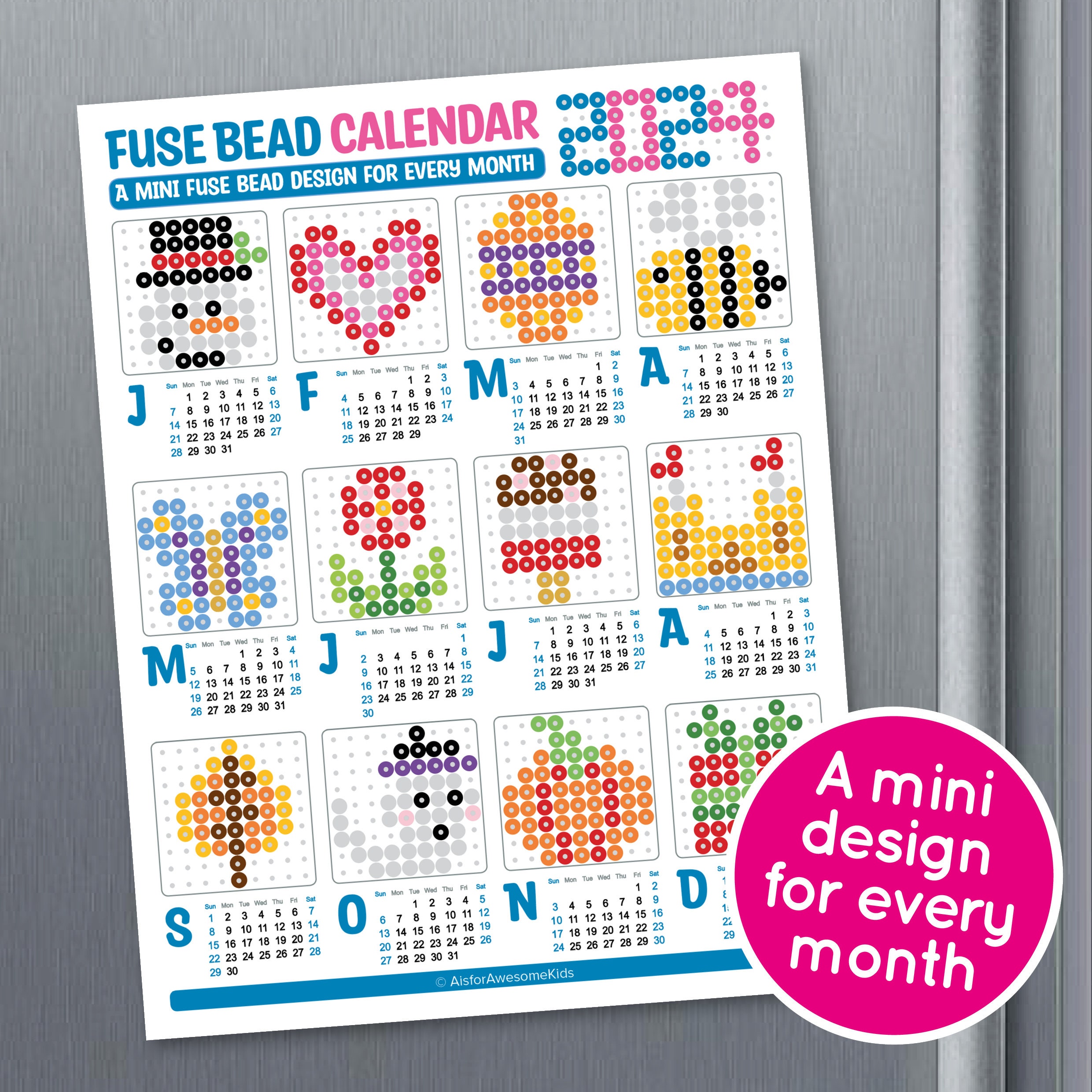 Fuse Bead Calendar 2024, New Year Mini Pixel Art Pattern, Hama Perler ...