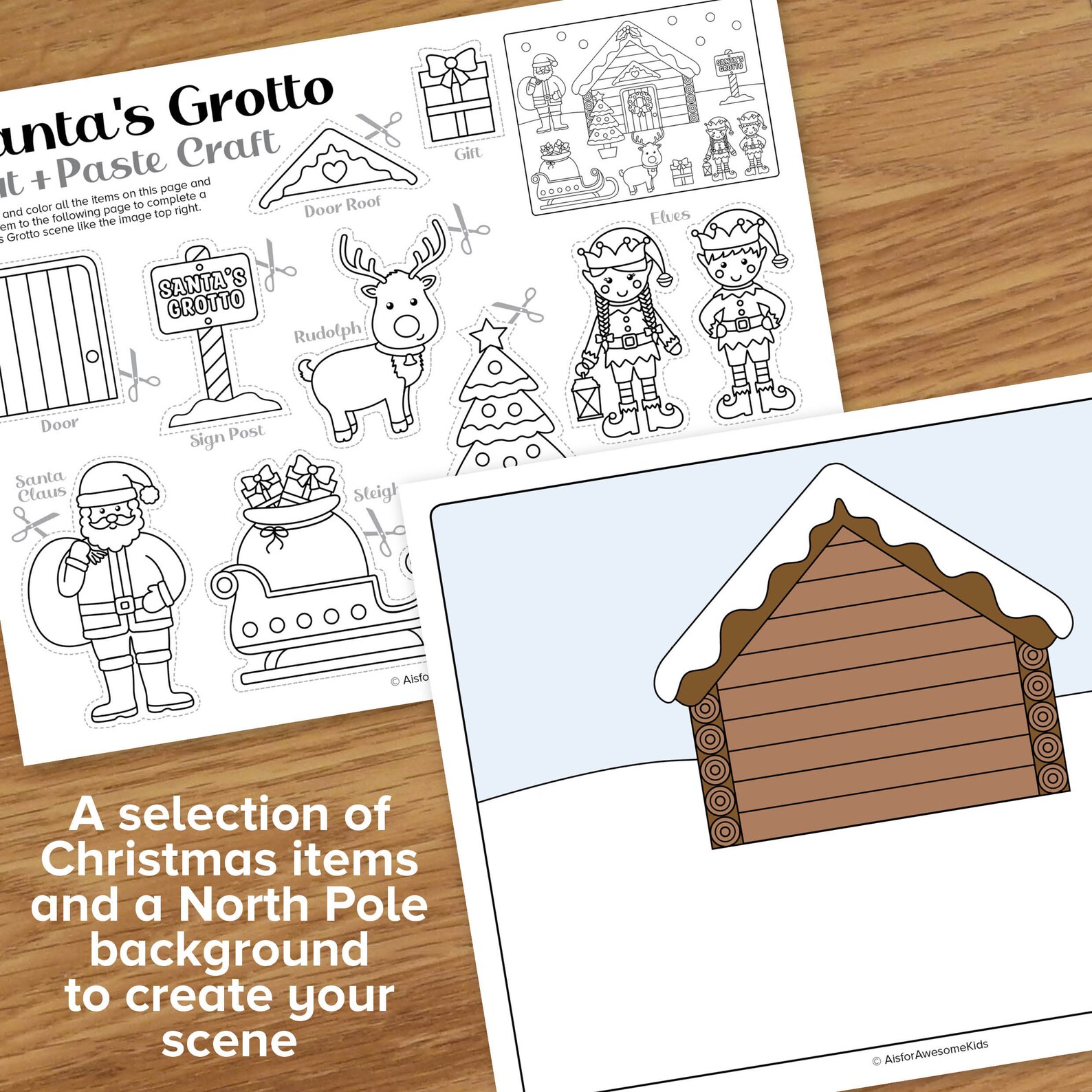 Santa's Grotto Scene Cut & Paste Craft, Build a North Pole Picture ...