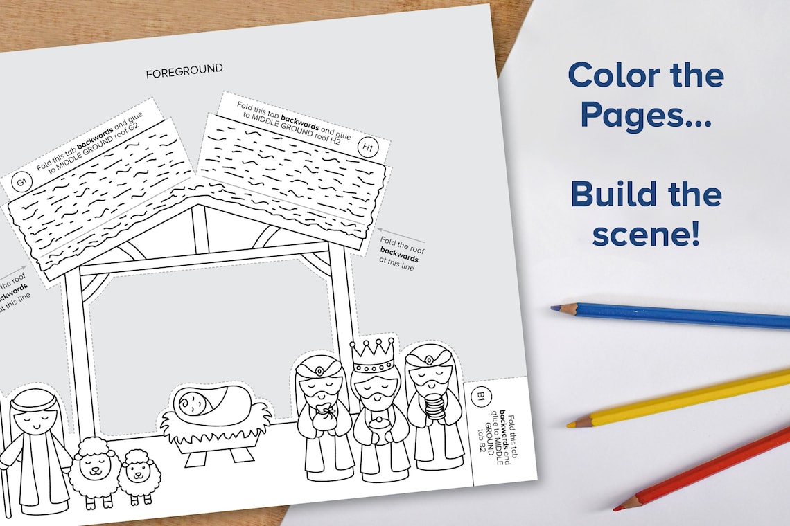 Christmas Nativity 3D Coloring Scene Kids Colour & Build - Etsy