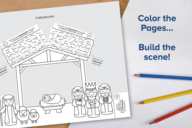Christmas Nativity 3D Coloring Scene, Kids Colour & Build Freestanding ...