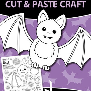 Build a Bat Cut & Paste Craft, Halloween Creature Coloring Kit, Night ...