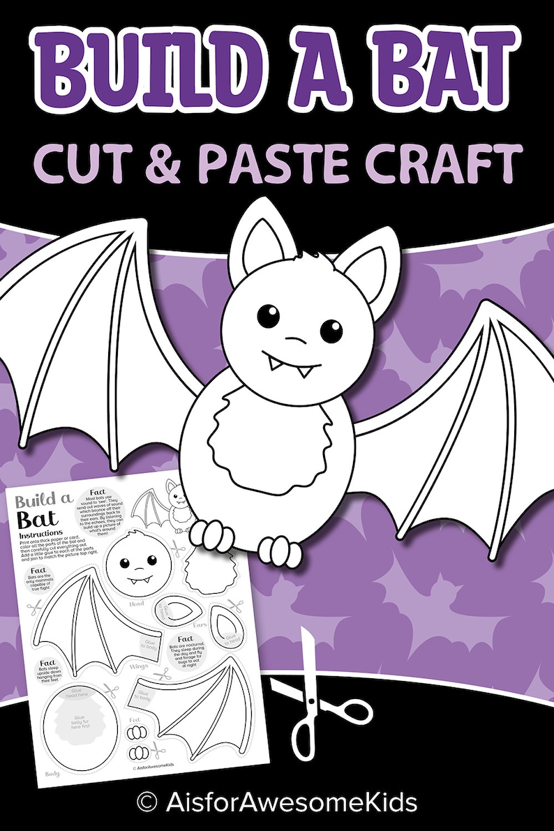 Build a Bat Cut & Paste Craft, Halloween Creature Coloring Kit, Night ...
