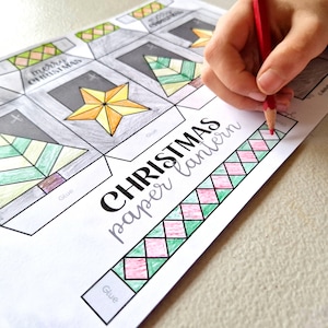 Christmas Paper Lantern Craft, Xmas Tealight Holder Cut & Color Project ...