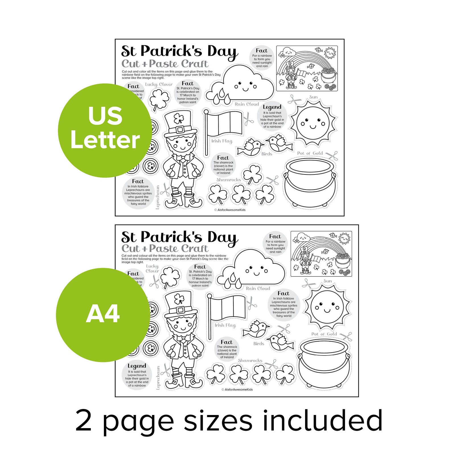 St Patrick's Day Cut & Paste Craft, Colour and Build Leprechaun Scene ...