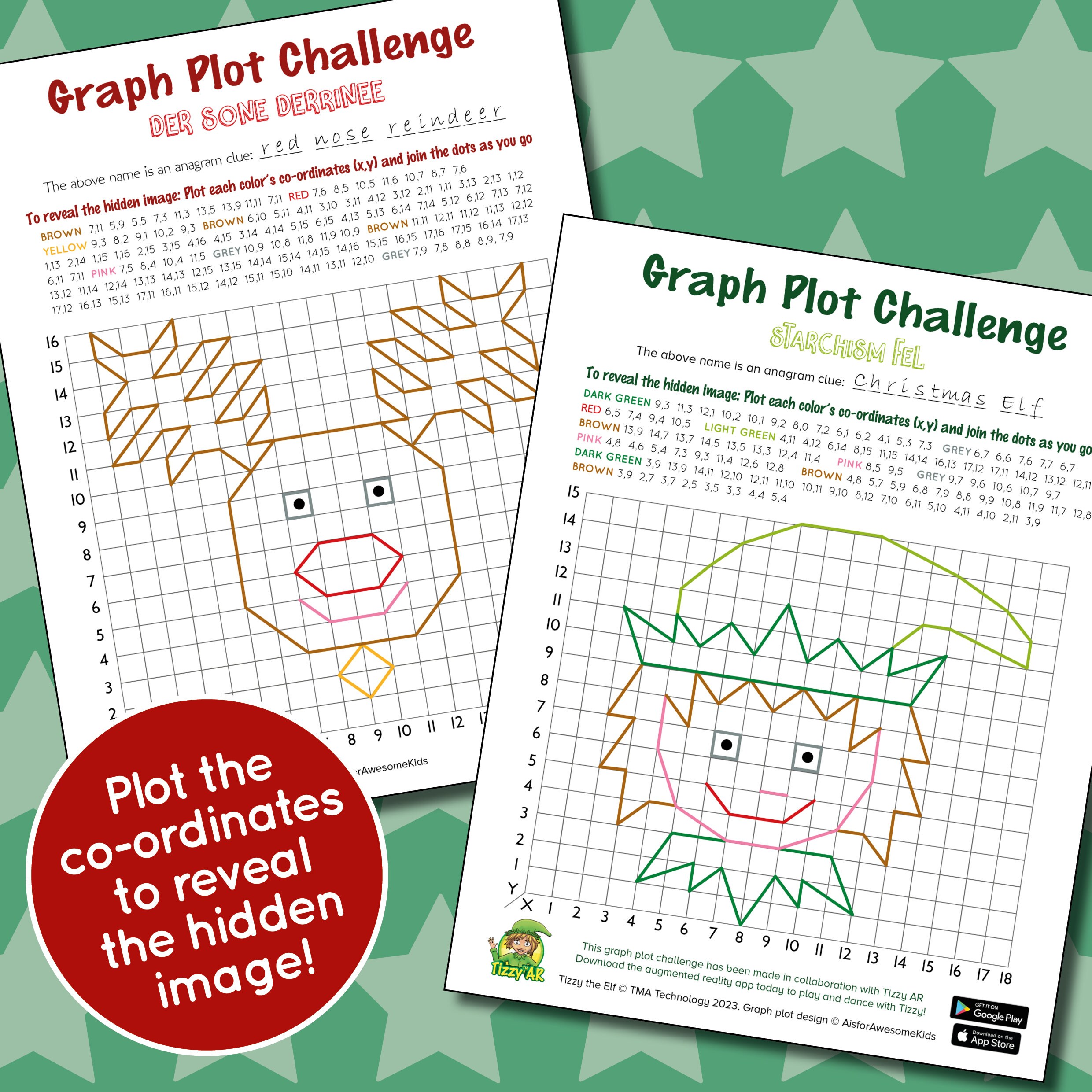 Christmas Graph Plot Coding Worksheets, Xmas Elf Picture Reveal ...