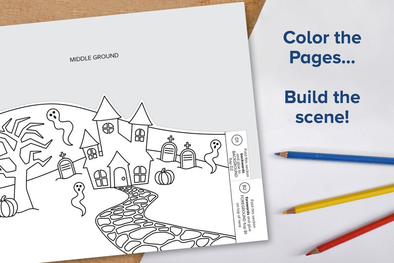Halloween 3D Coloring Scene Craft, Kids Color and Build Freestanding ...