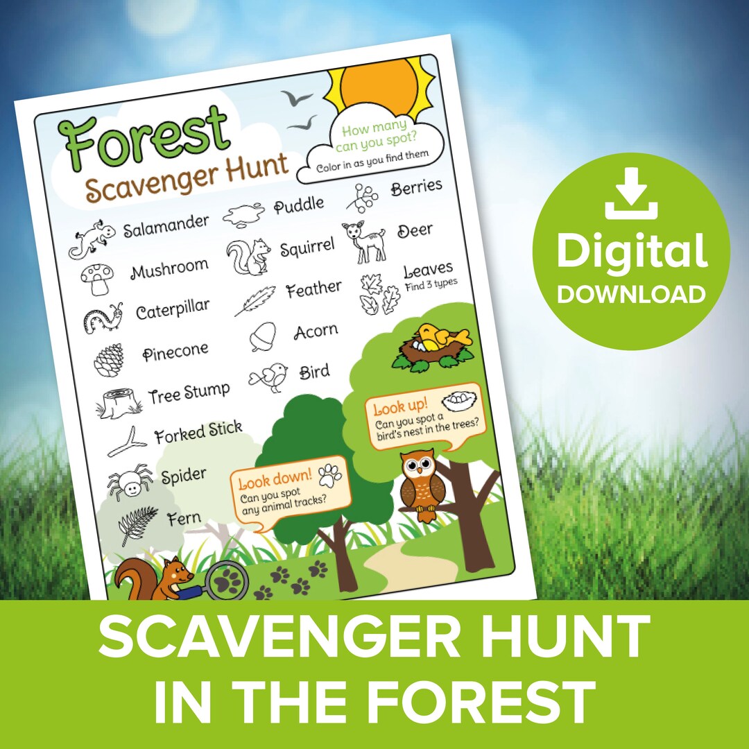 Forest Scavenger Hunt, Kids Woodland Treasure Hunt Trail, Childrens ...