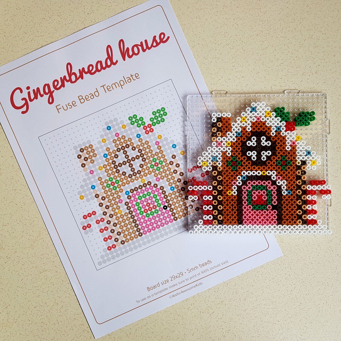 Gingerbread House Fuse Bead Template, Christmas Hama Perler Nabbi Melty ...