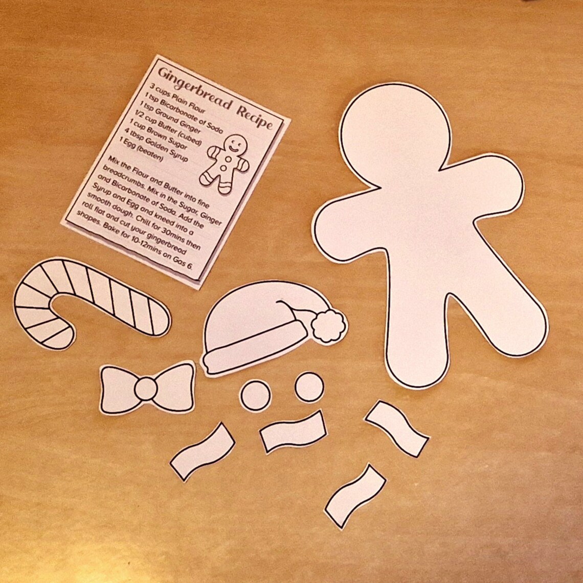 Gingerbread Man Cut & Paste Craft Plus Recipe Card, Christmas Color Build Kit, Paper Doll Xmas ...