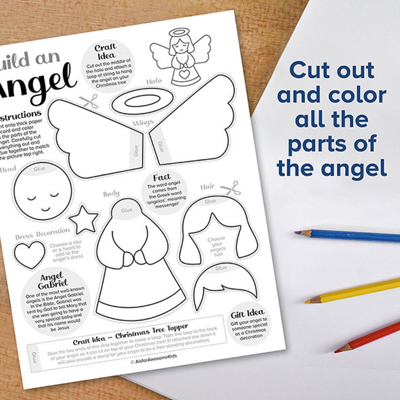 Angel Cut & Paste Craft, Christmas Fairy Color and Build Kit, Paper Doll Xmas Tree Topper ...