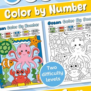 Ocean Color by Number Worksheet, Marine Life Picture Reveal, in the Sea ...