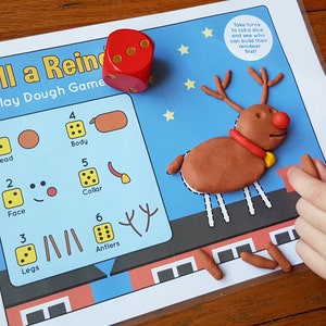 Roll a Reindeer Play Dough Mat Game, Kids Christmas Playdoh Dice ...