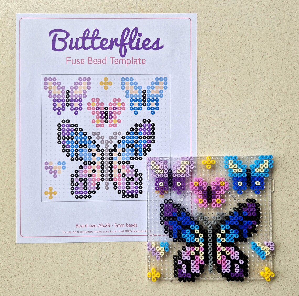 Butterflies Fuse Bead Template, Hama Perler Pyssla Magical Birthday ...