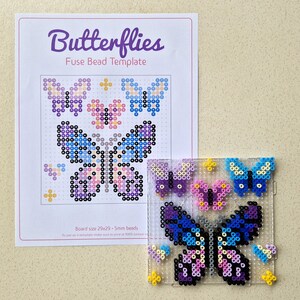 Butterflies Fuse Bead Template, Hama Perler Pyssla Magical Birthday ...