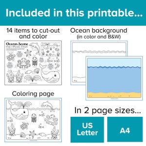 Ocean Scene Cut & Paste Craft, Sea Creatures Coloring Page Activity ...