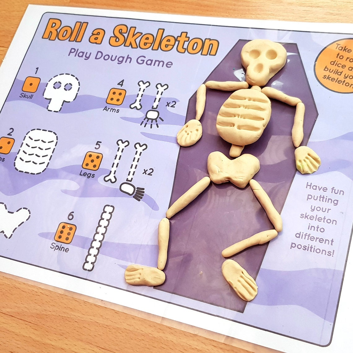 Roll a Skeleton Play Dough Mat Game, Kids Halloween Playdough Doh Dice ...