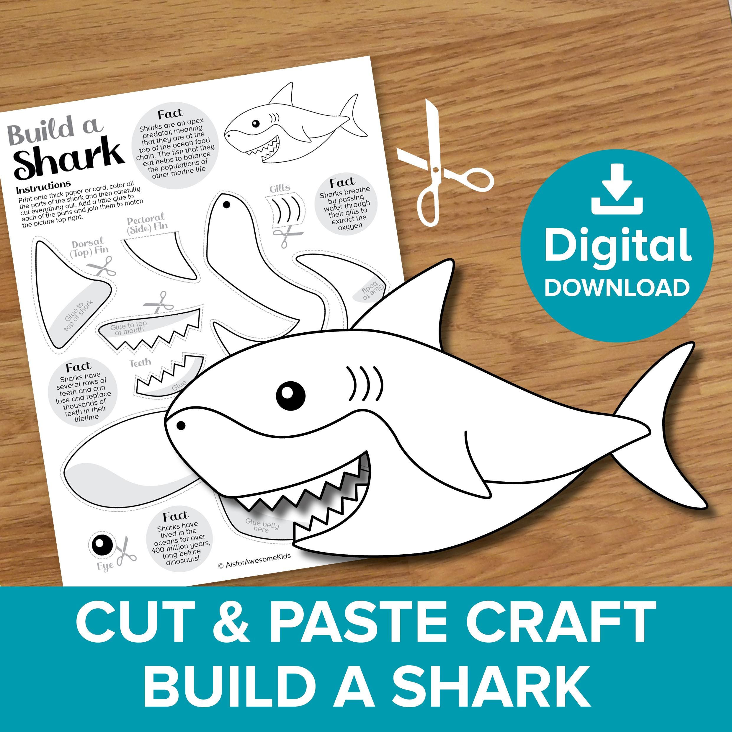 Shark Cut & Paste Craft Printable, Marine Life Great White Fish Color ...