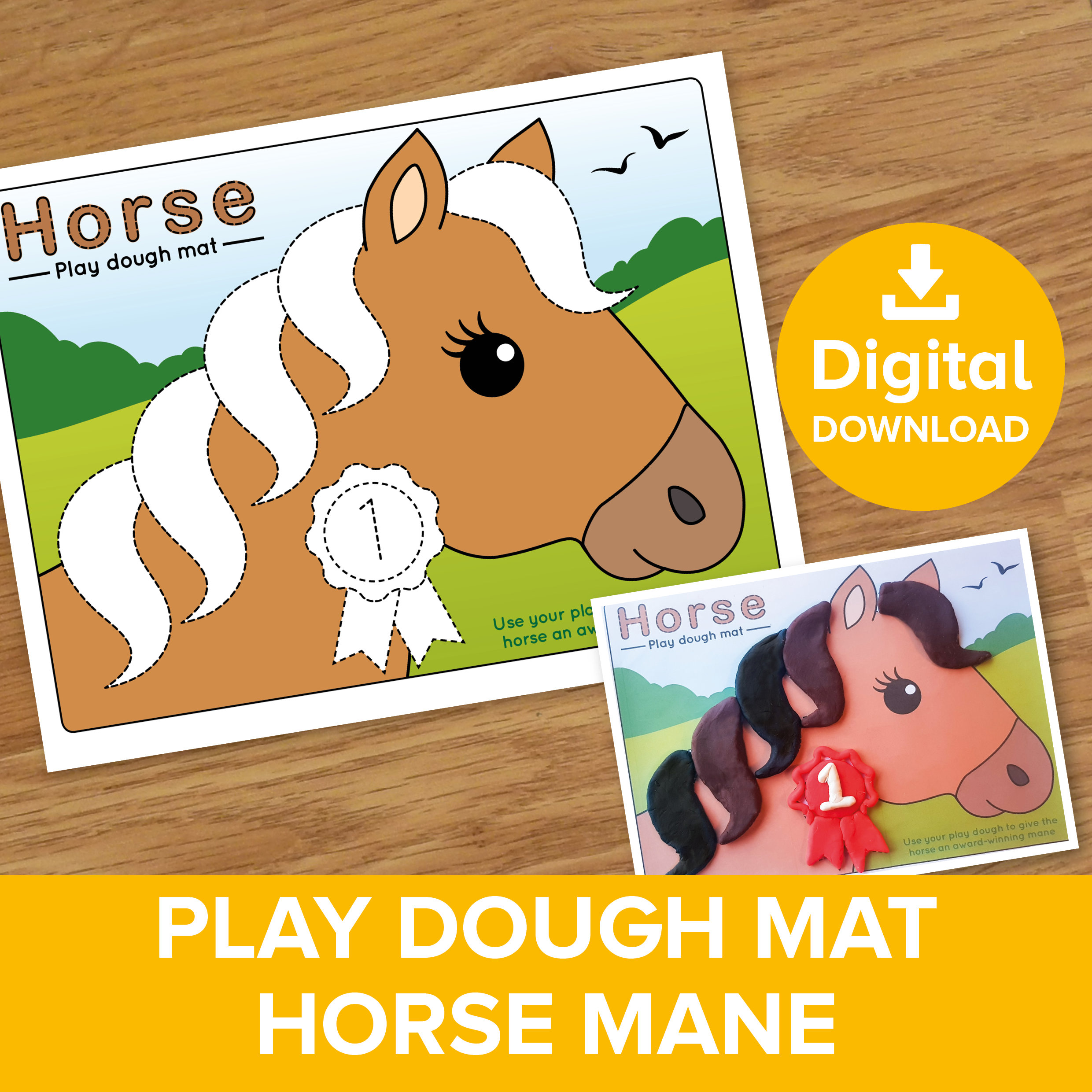 Horse Mane Play Dough Mat, Kids Equestrian Winner Playdough, Childrens ...