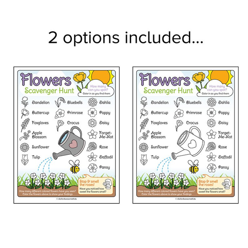 Flowers Scavenger Hunt, Kids Coloring Treasure Trail, Children's ...