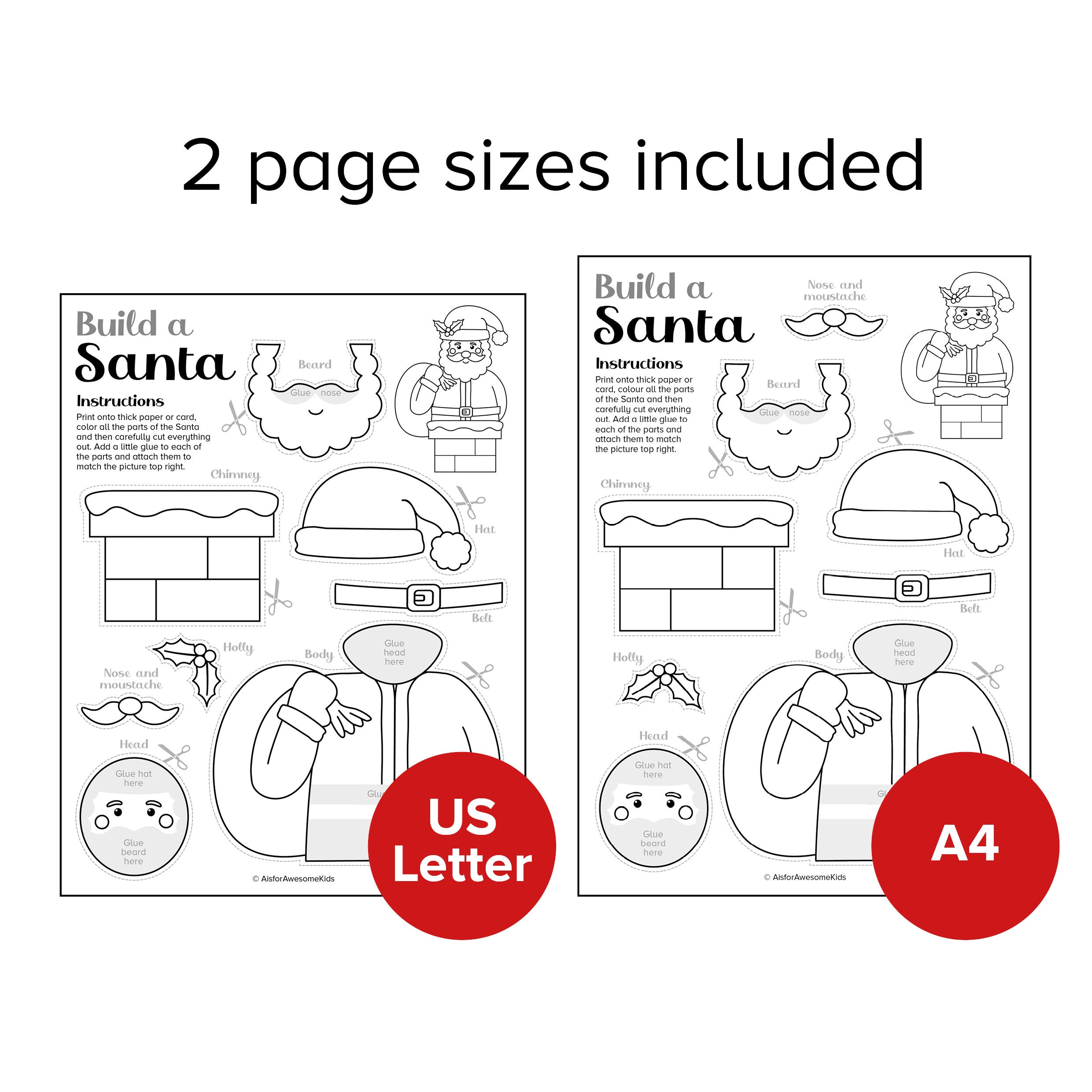 Santa Claus Cut & Paste Craft, Father Christmas Color Build Kit, Paper ...