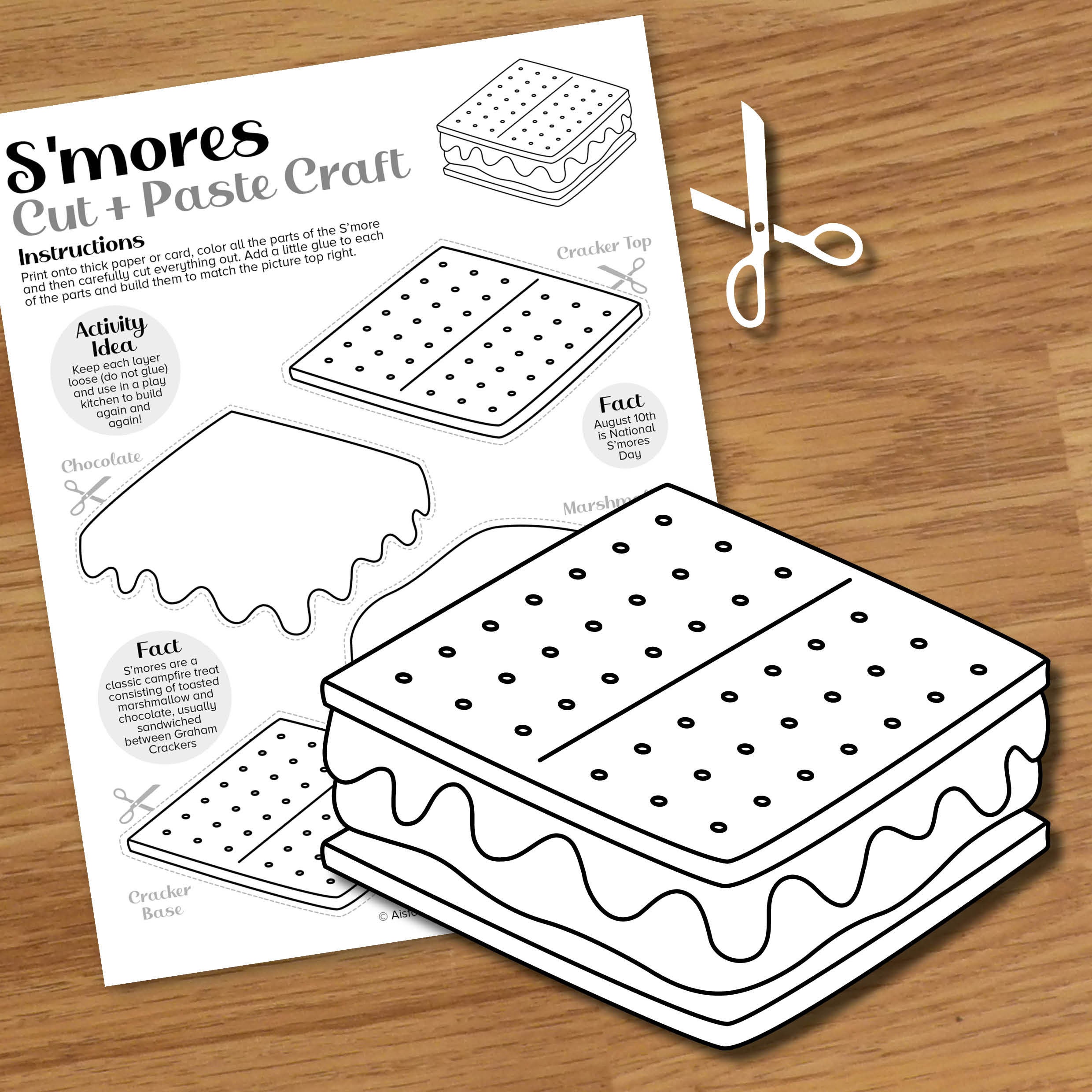 S'mores Cut & Paste Craft Printable, Summer Camping Color and Build Art ...