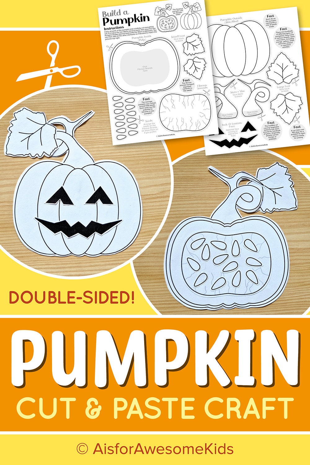 Build a Pumpkin Cut & Paste Craft, Fall Fruit Coloring Page Printable ...