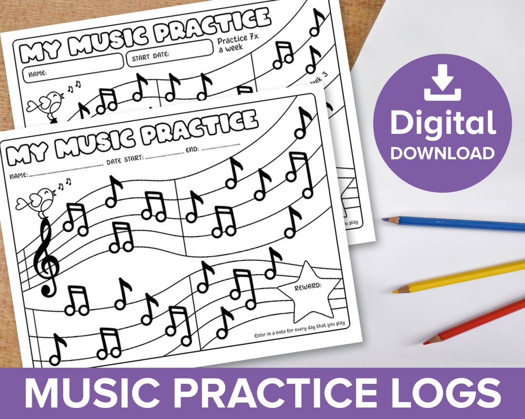 Music Practice Tracker Reward Chart, Kids Instrument Playing Log ...