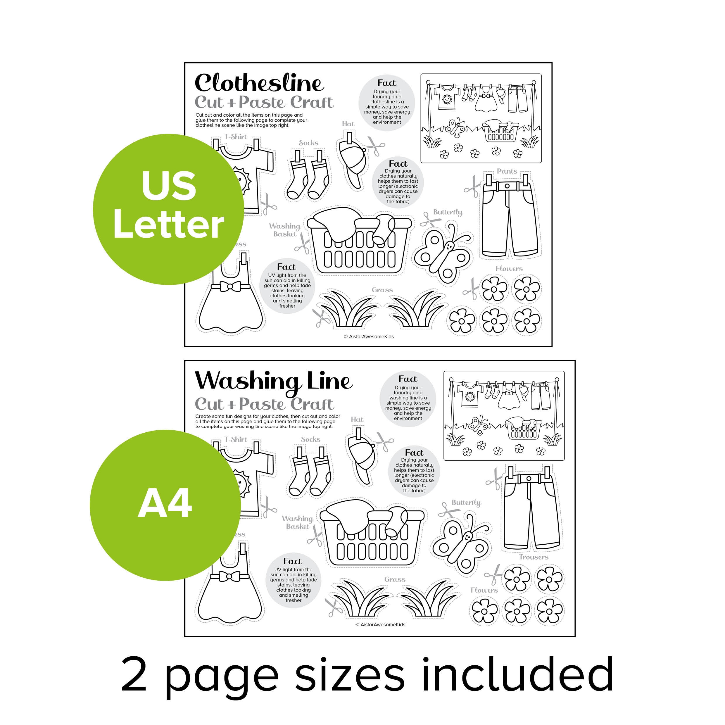Clothesline Cut & Paste Craft, Washing Line Coloring Page Printable ...