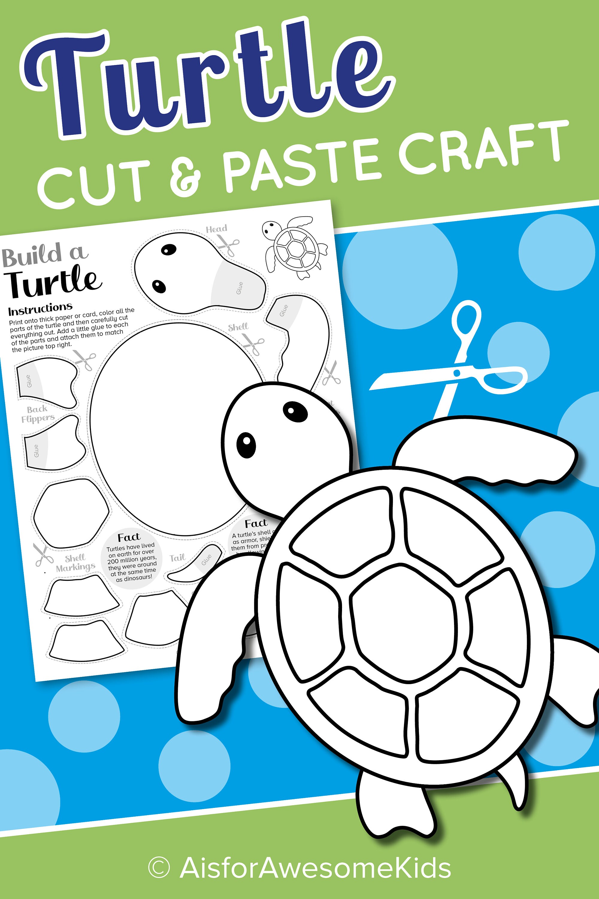 Turtle Cut & Paste Craft Printable, Spring Color and Build Art Kit ...
