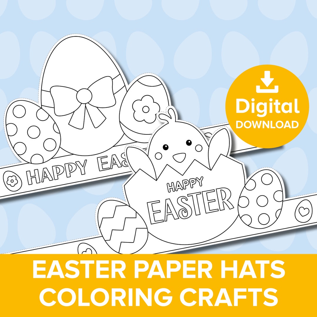 Easter Bonnet Paper Hat Coloring Crafts, Spring Chick Egg Hunt Party ...