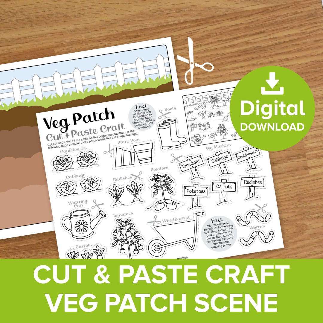 Veg Patch Scene Cut & Paste Craft, Growing Vegetables Allotment ...