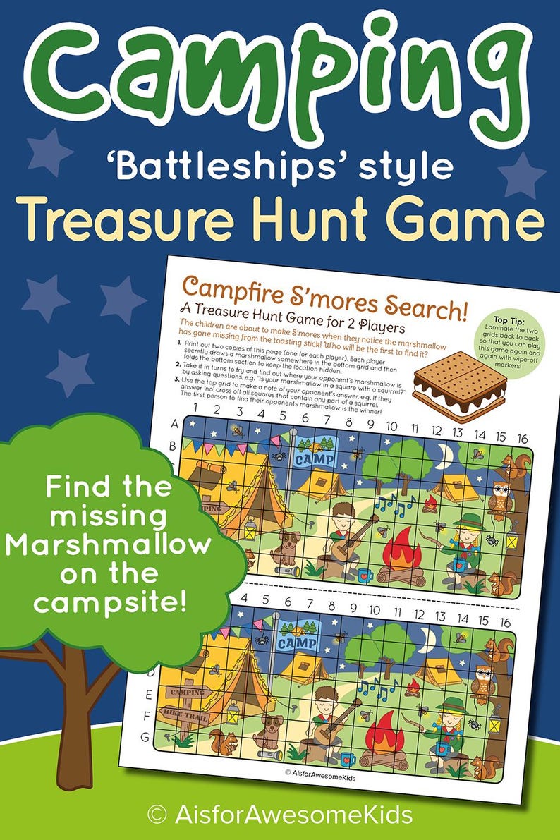 Camping Treasure Hunt Game, Find the Smores 'battleships Style' Paper ...