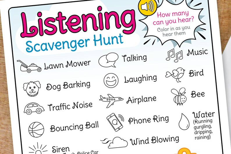 Listening Scavenger Treasure Hunt, Kids Sound Walk, Outdoor Coloring ...