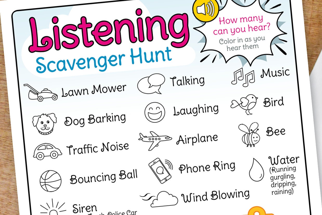 Listening Scavenger Treasure Hunt, Kids Sound Walk, Outdoor Coloring ...
