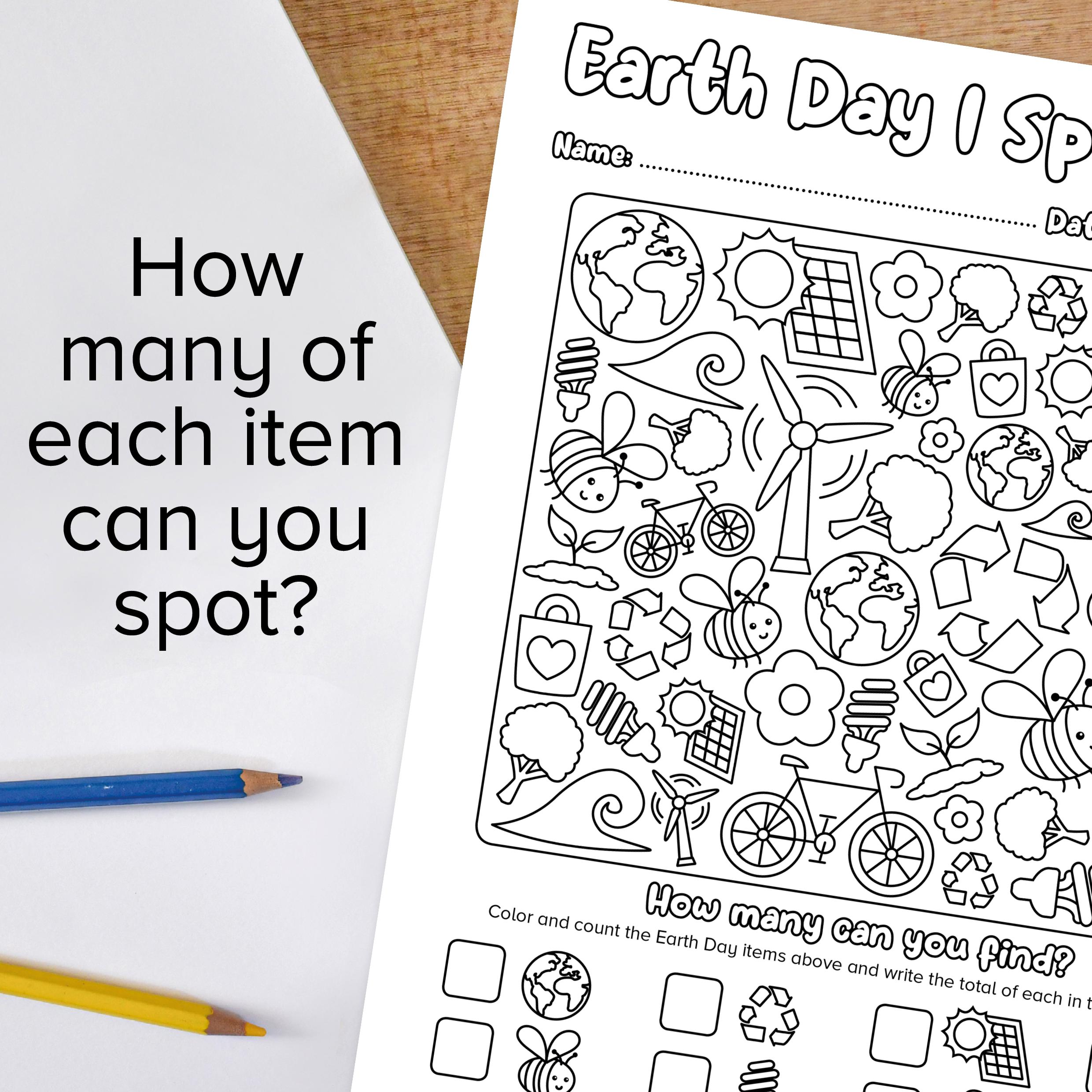 Eco-friendly I Spy Worksheet, Earth Day Eye Spy Color & Count Challenge ...