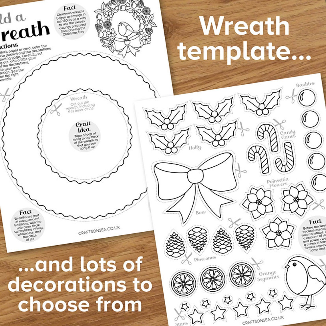 Christmas Wreath Cut & Paste Craft, DIY Xmas Decoration Color and Build ...
