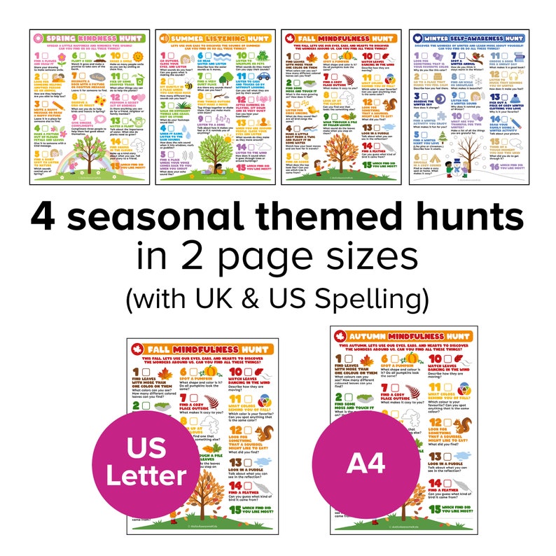 Fall Mindfulness Bucket List, All 4 Seasons Scavenger Hunt Challenges ...