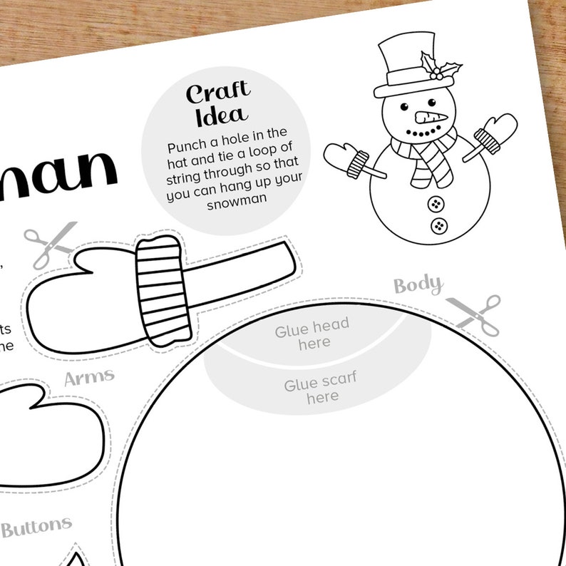 Snowman Cut & Paste Craft, Christmas Color and Build Kit, Paper Doll ...
