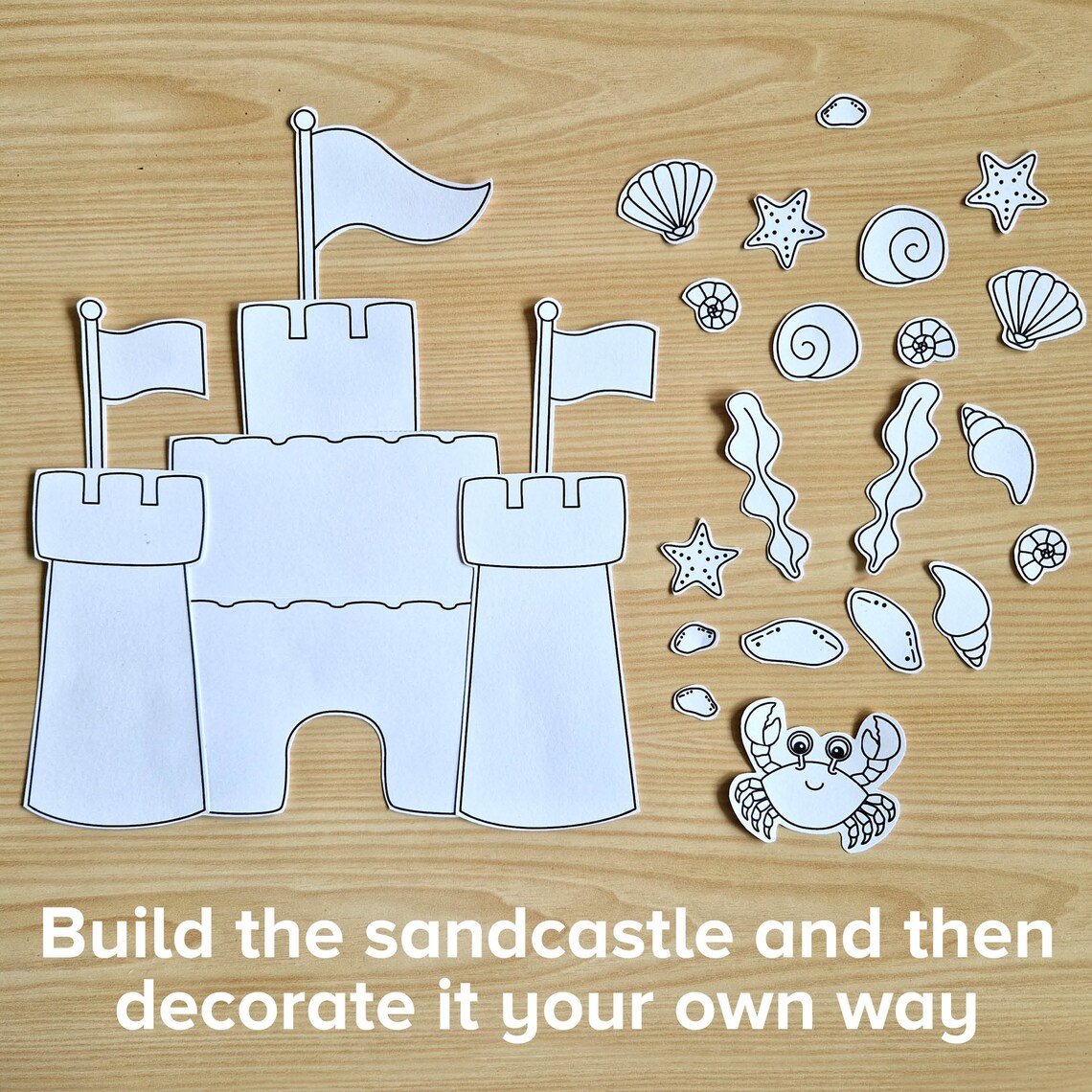 Sandcastle Cut & Paste Craft Printable, Beach Castle Color Build Kit ...