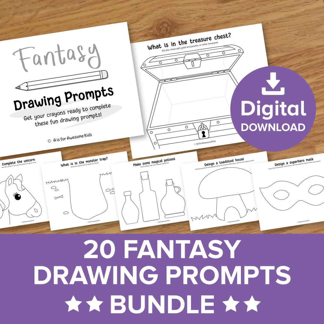 Fantasy Themed Drawing Prompt Bundle, Children's Magical Doodle Art ...