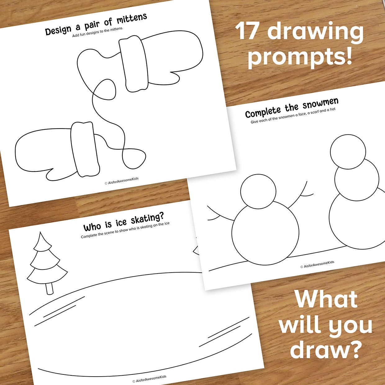 Winter Drawing Prompt Bundle, Children's Christmas Picture Challenge ...