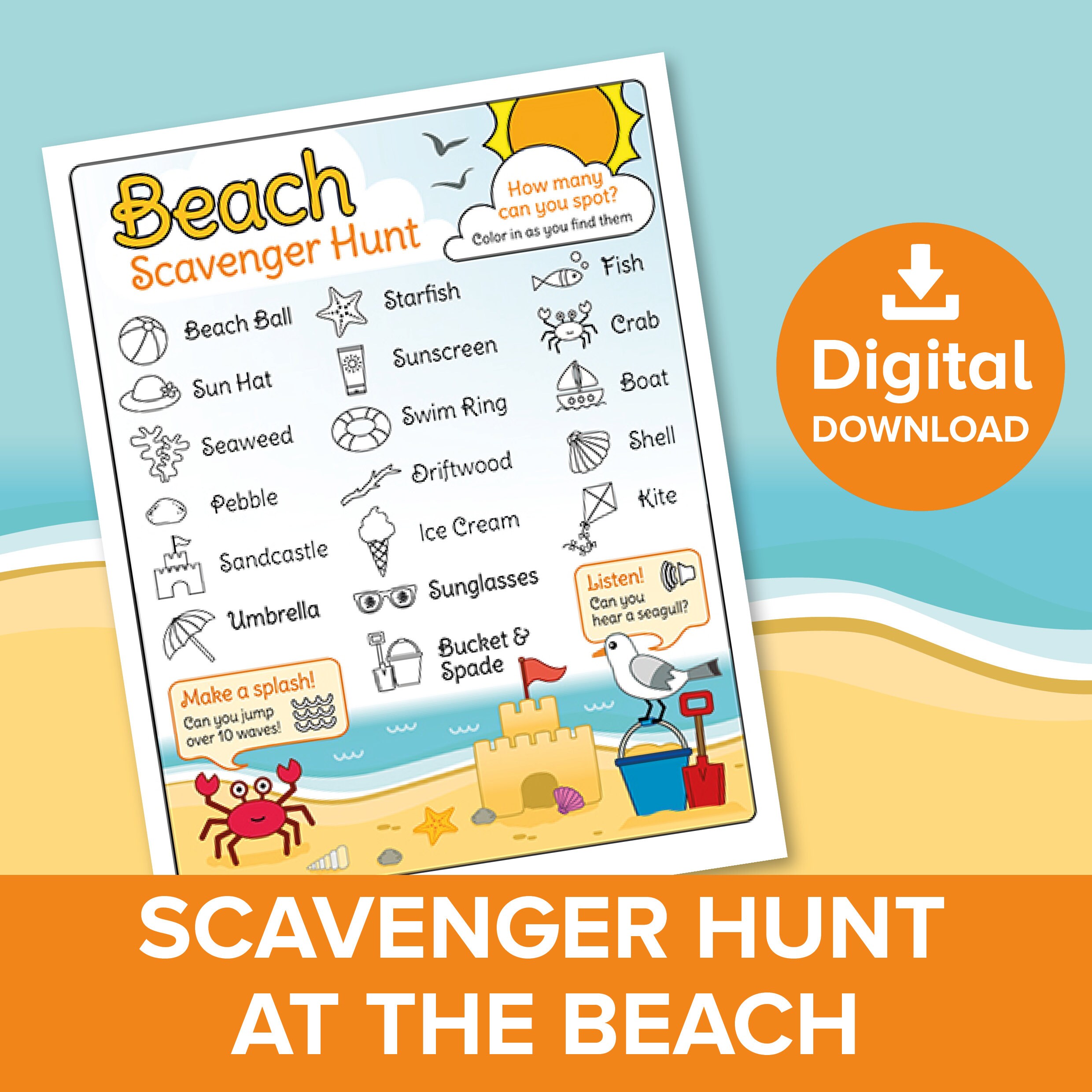 Beach Scavenger Hunt Kids Summer Spot & Color Holiday - Etsy