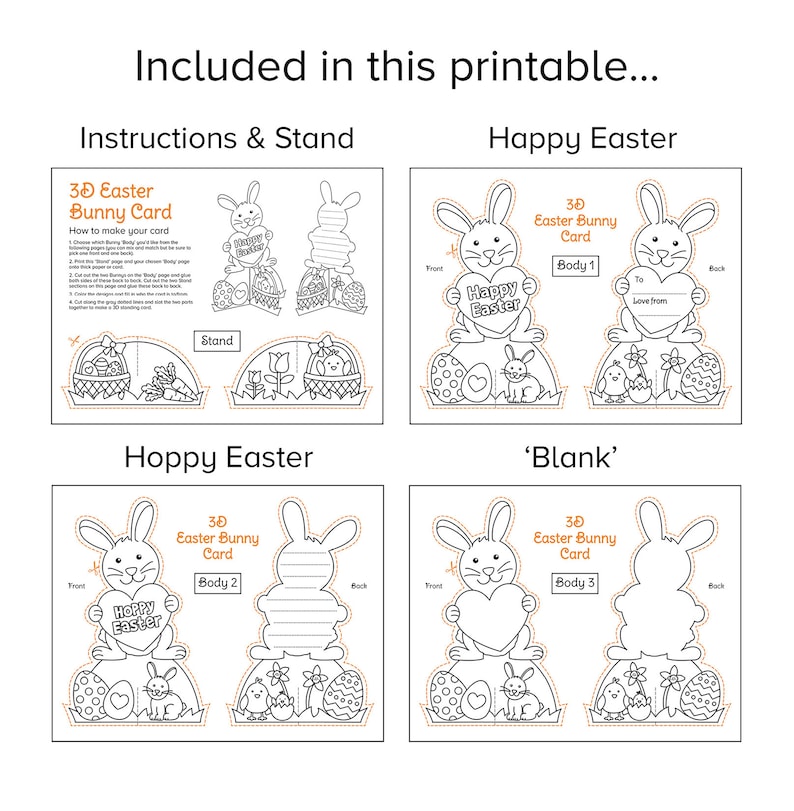 Easter Bunny 3D Greetings Card Craft, Cute Rabbit Cut-out & Color Model ...